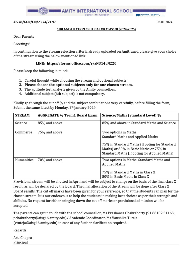 Cir 97 XI - Stream Selection Form 2024-25 | PDF | Science | Computer ...