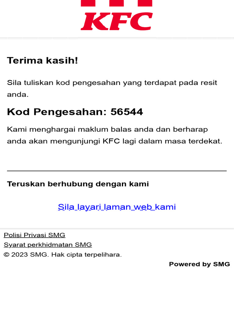 KFC Malaysia Guest Experience Survey - Terima Kasih | PDF