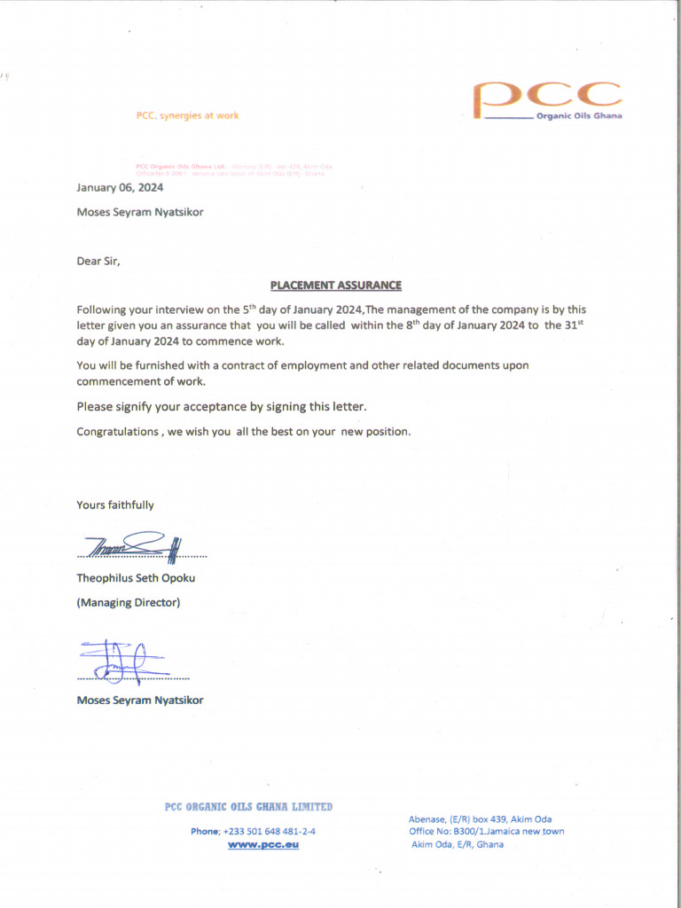 Signed Placement Assurance | PDF