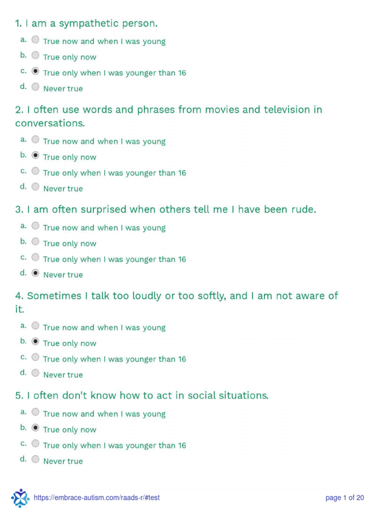 RAADS-R Autism Test Overview | PDF