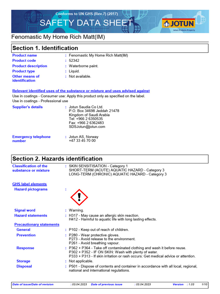 Safety Data Sheet: Section 1. Identification | PDF | Waste | Firefighter
