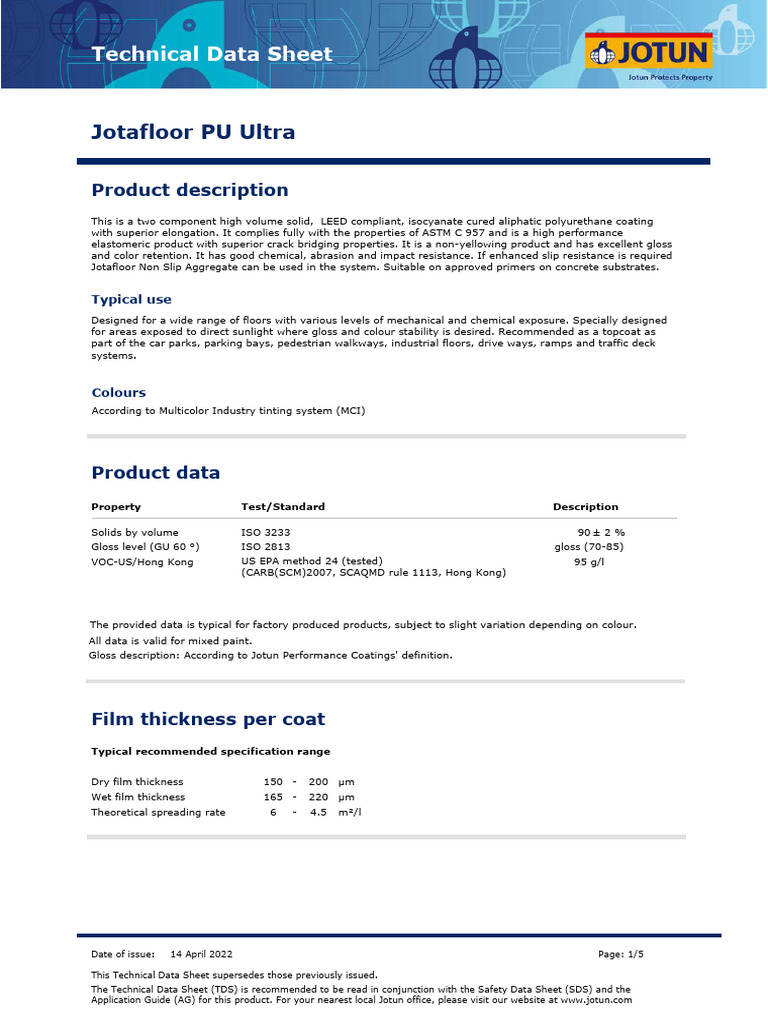Jotafloor PU Ultra - TDS | PDF | Paint | Polyurethane