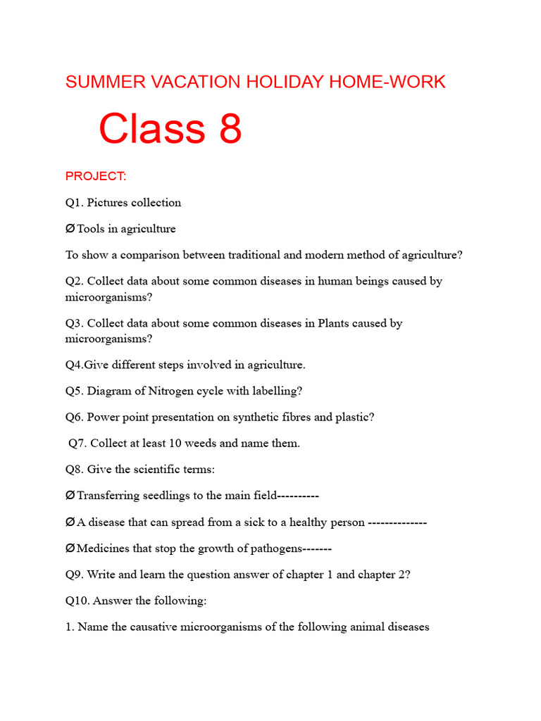 Class 8 Summer Holiday H.W. | PDF | Agriculture | Plastic