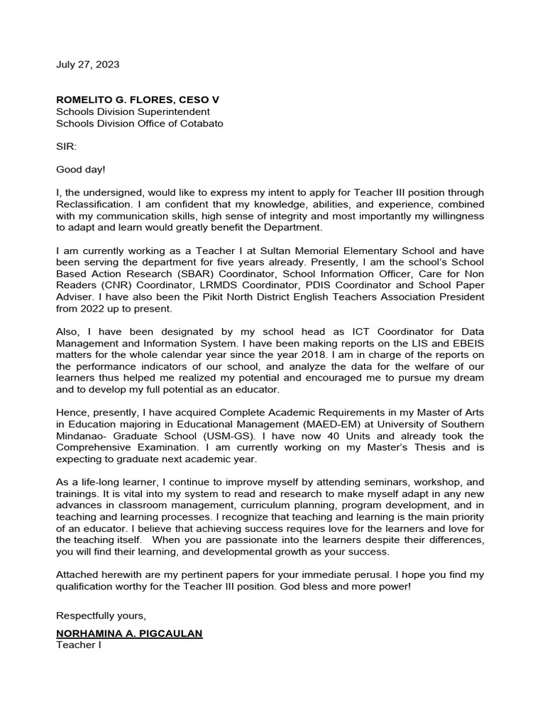 Letter of Intent | PDF | Learning | Teachers