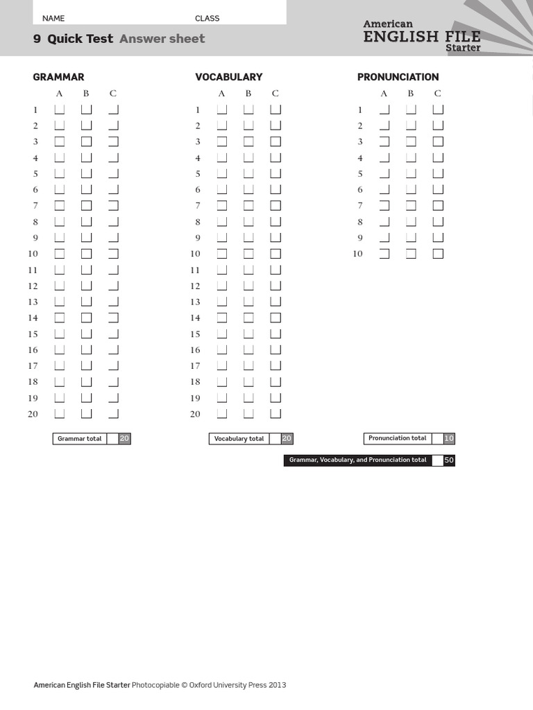 AEF0 File9 QuickTest AnswerSheet | PDF