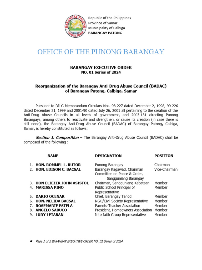 BADAC Executive Order | PDF