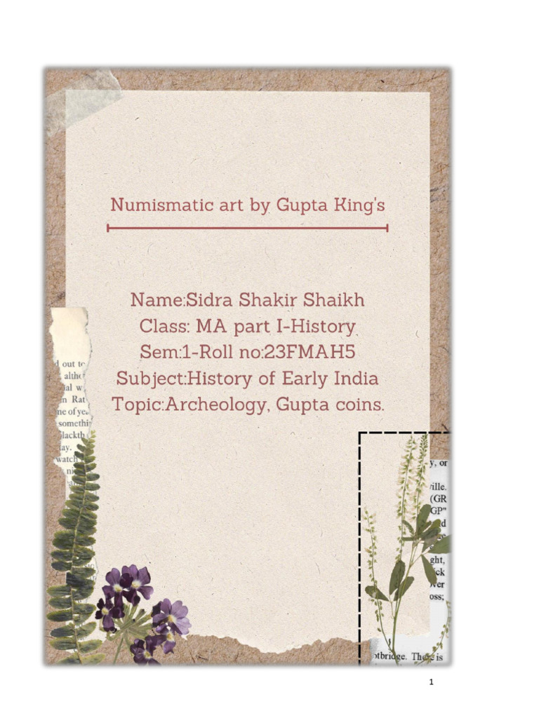 Sidra Shaikh Early India Assignment Gupta Coins MA History Part 1 05 | PDF | Coins