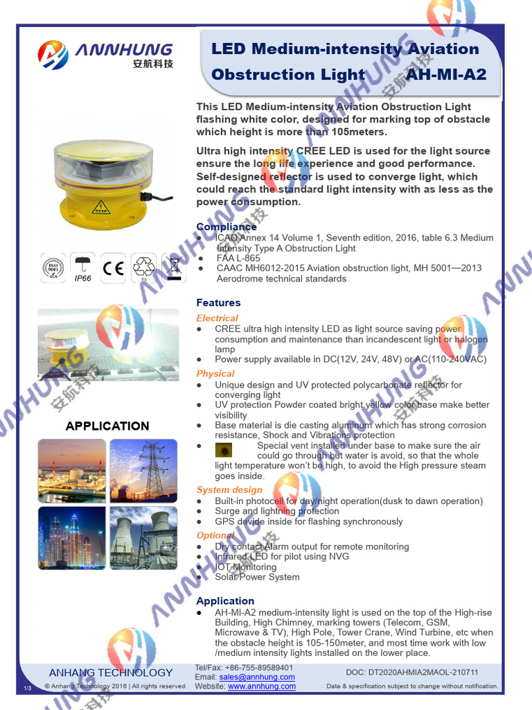 Medium Intensity Aviation Obstruction Light | PDF | Light Emitting ...