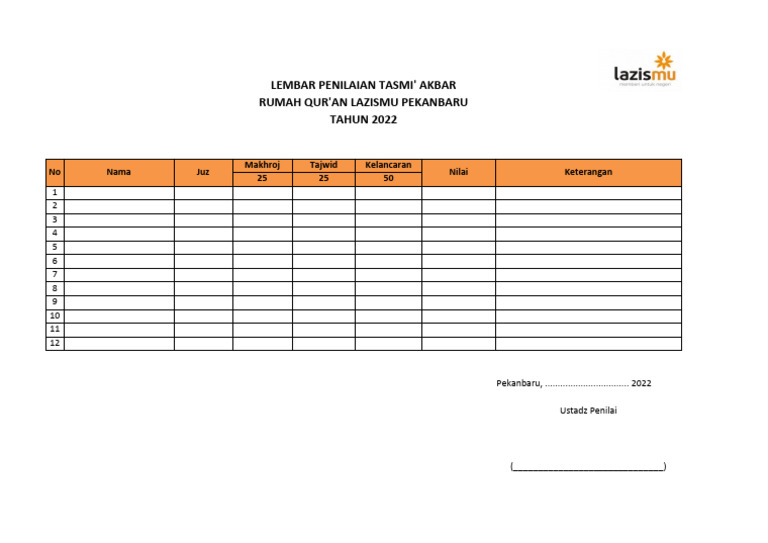 Lembar Penilaian Tasmi' Akbar | PDF