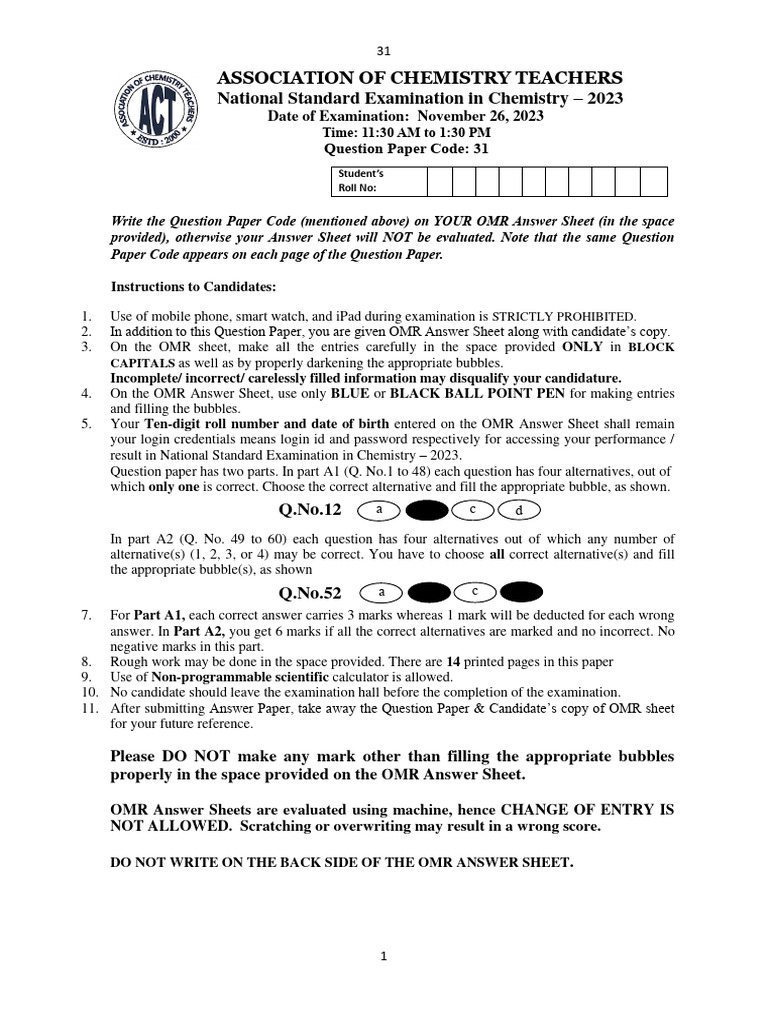 NSEC 2023 Set 31 | PDF | Gases | Reaction Rate