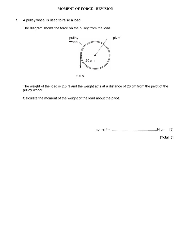 MOMENT OF FORCE - Revision Worksheet | PDF | Weight | Force