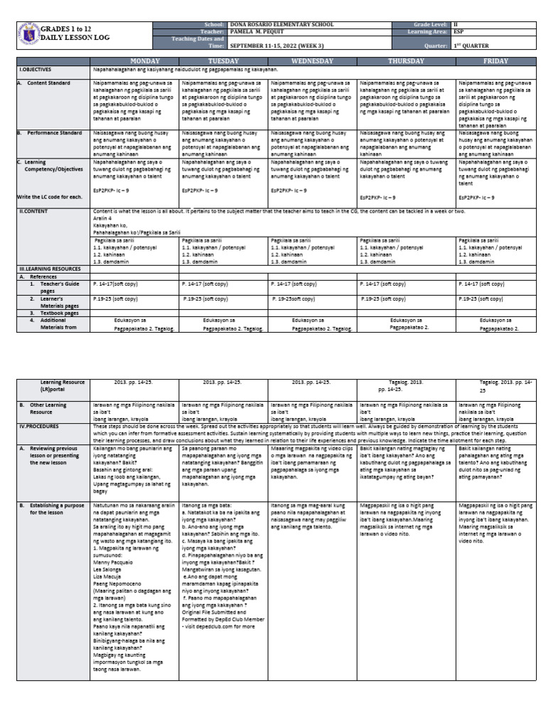 DLL Esp-2 Q1 W3 | PDF