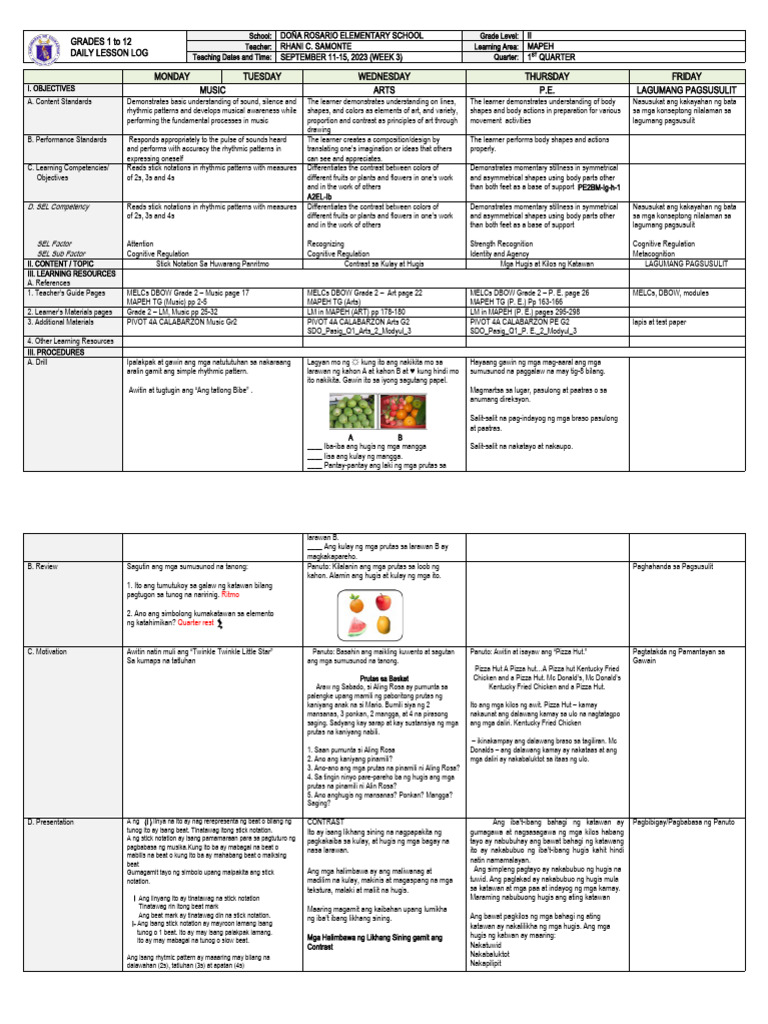 DLL Mapeh-2 Q1 W3 | PDF