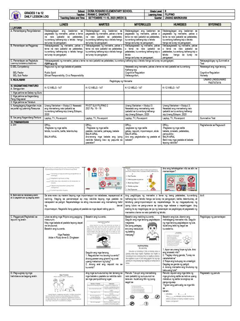 DLL Filipino-2 Q1 W3 | PDF