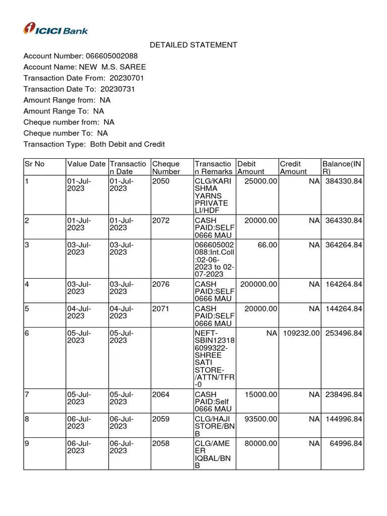 Detailstatement - 20 9 2023@13 9 4 | PDF | Financial Transaction | Debits And Credits