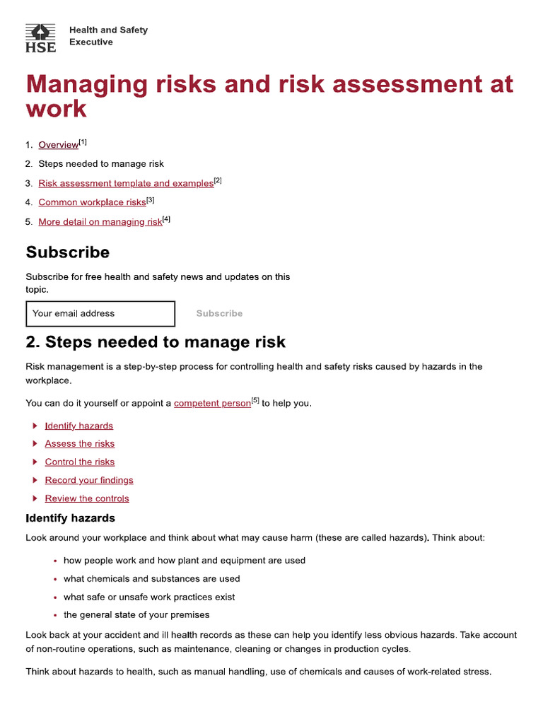 Managing Risks and Risk Assessmnet at Work | PDF