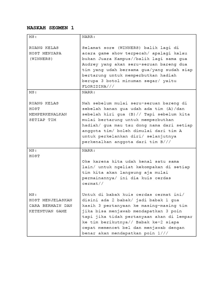 NASKAH Game Show | PDF