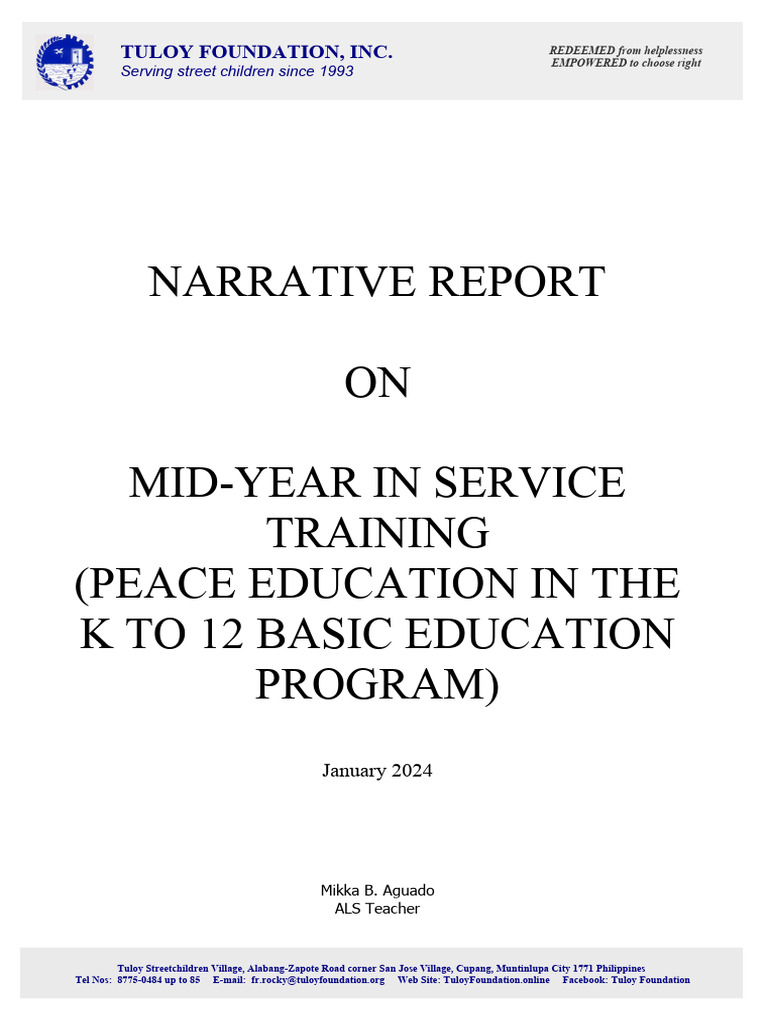 Narrative Report - Peace Education - Mikka Aguado | PDF | Peacebuilding ...