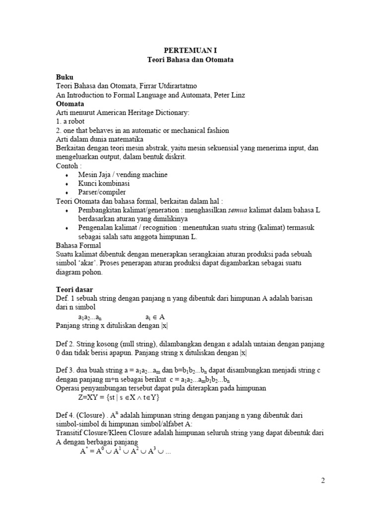 Materi - Kuliah - Teori - Bahasa - Dan - Otomata - Part 1 | PDF