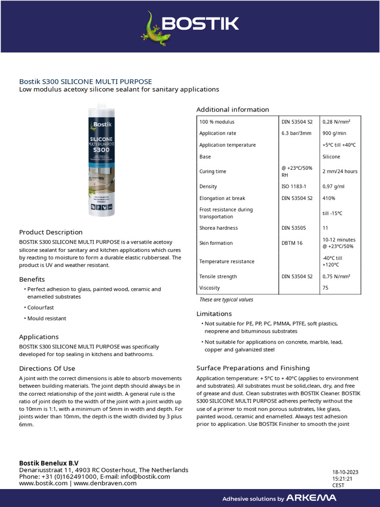 Bostik s300 Silicone Multi Purpose en | PDF | Silicone | Materials