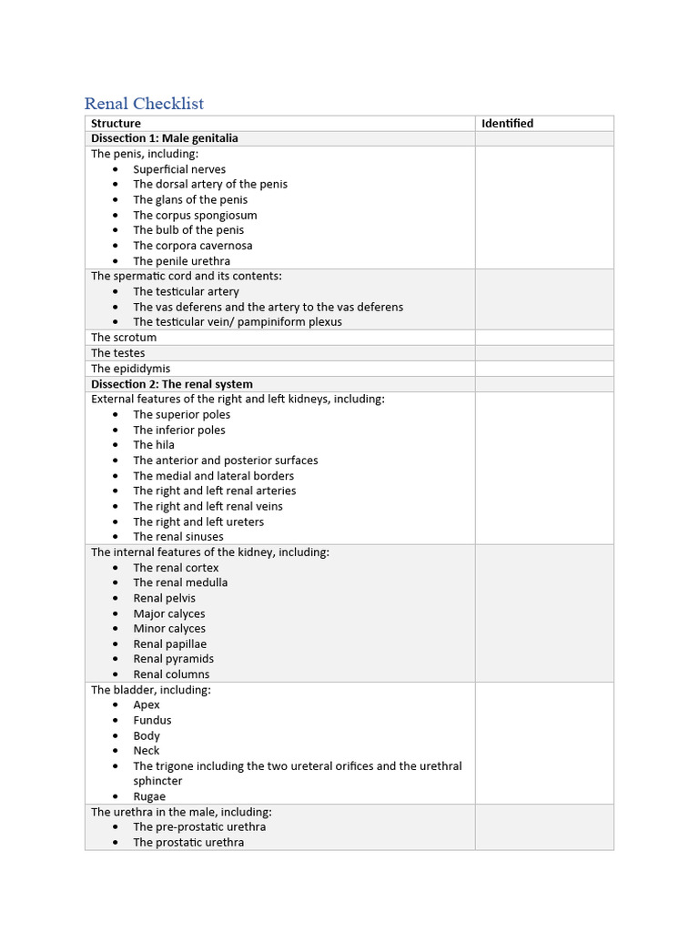 Renal Checklist | PDF