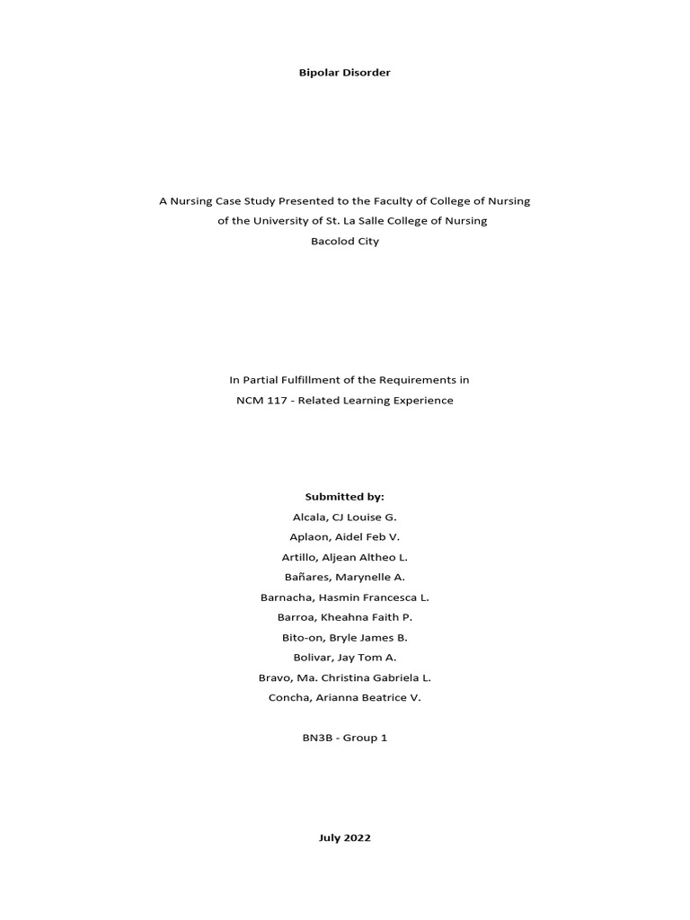 BN3B NCS Group 1 Bipolar Disorder | PDF | Mental Disorder | Mood Disorders
