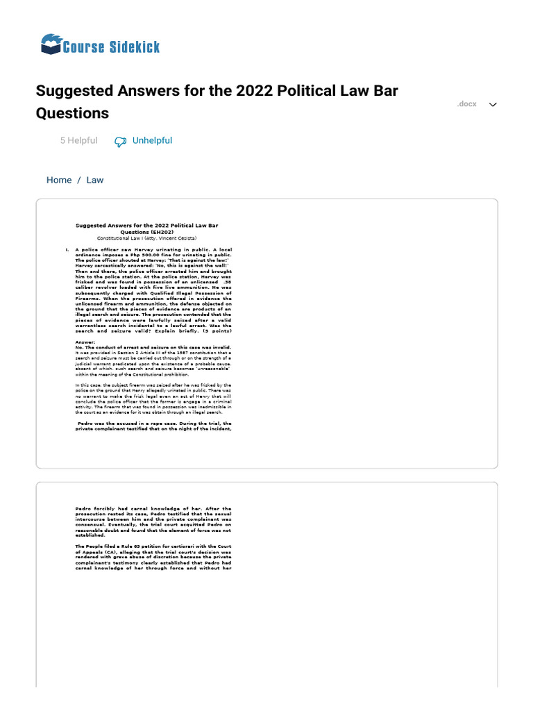 2022 Political Law Bar Exam Answers | PDF | Ratification | Treaty