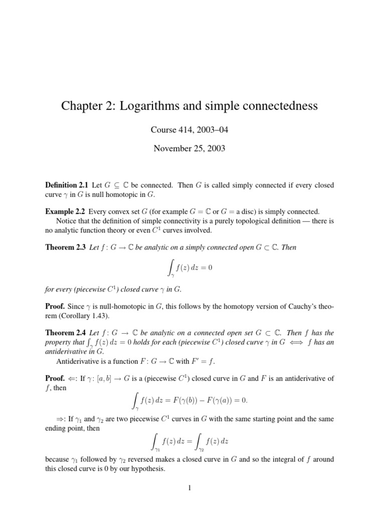 414-ch2 Logarithms and simple connectedness | PDF | Space | Mathematical Concepts