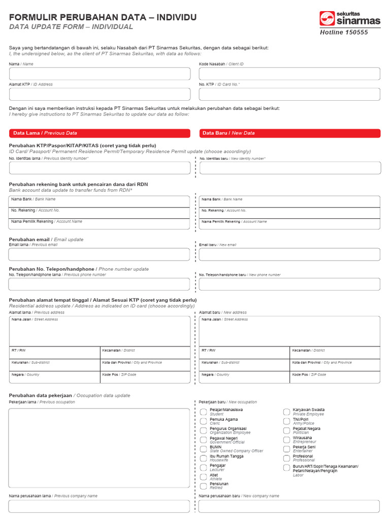 Formulir Perubahan Data Nasabah Sinarmas | PDF