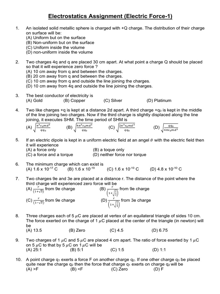 Electrostatics: Charge Placement Problems | PDF | Force | Electrostatics