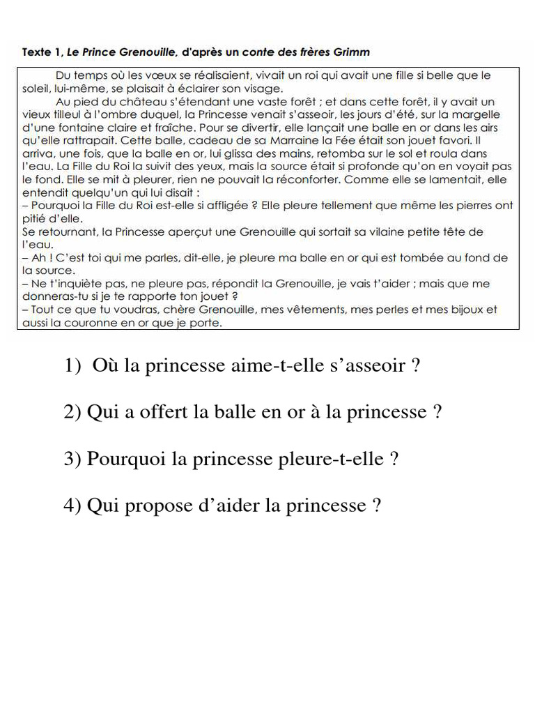 Texte 1 Le Roi Grenouille Questions Correction | PDF | Art | Classiques