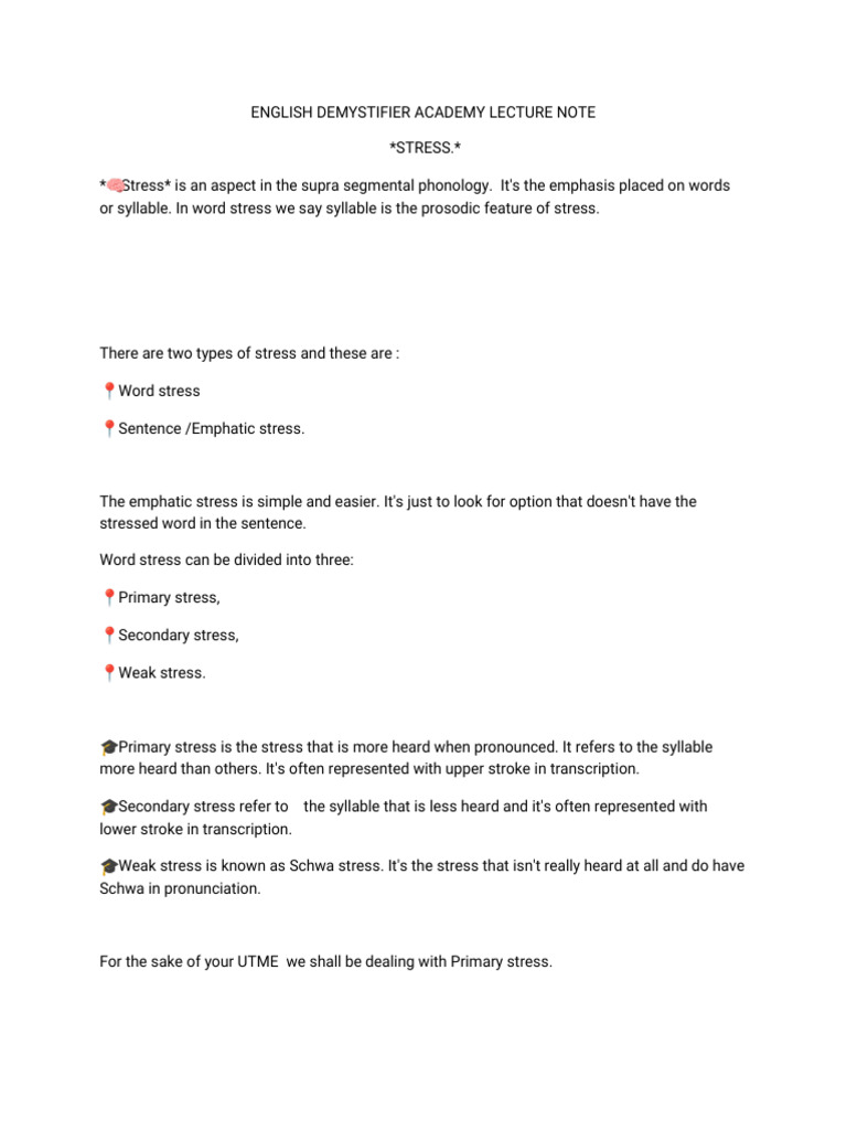 Stress | PDF | Stress (Linguistics) | Word