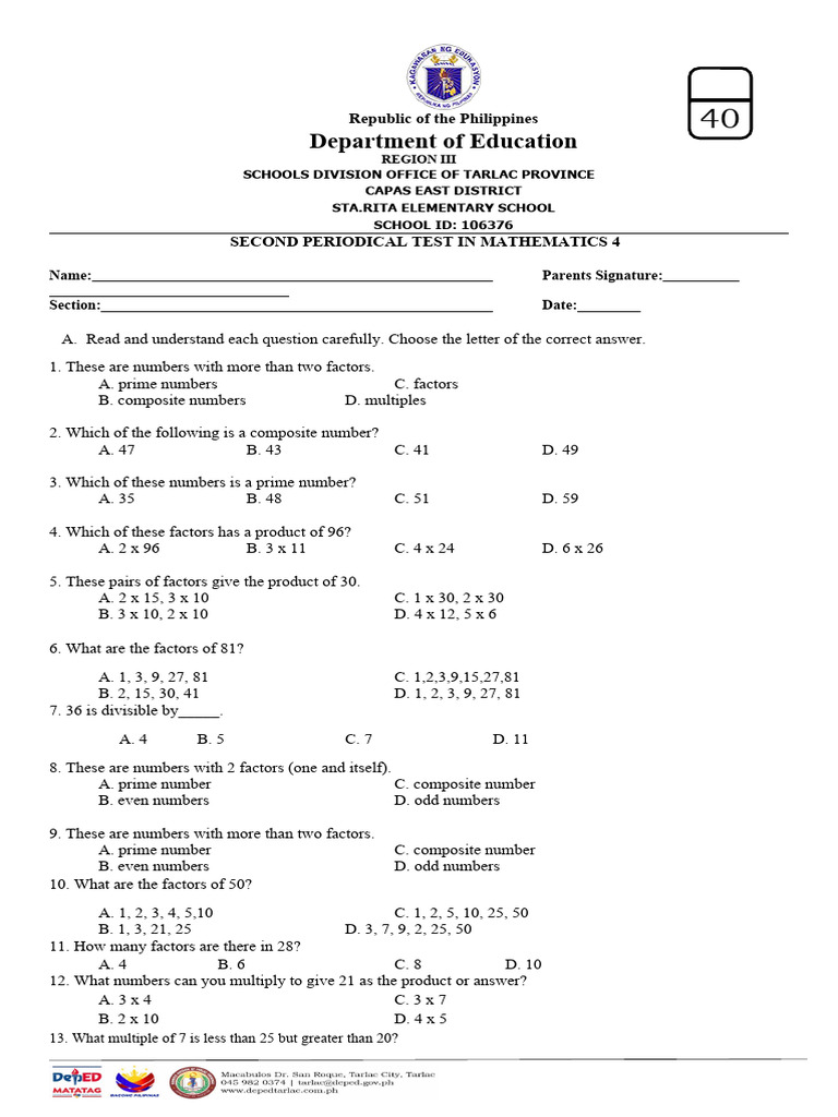 Math G4 Q2 PT | PDF | Mathematical Notation | Numbers