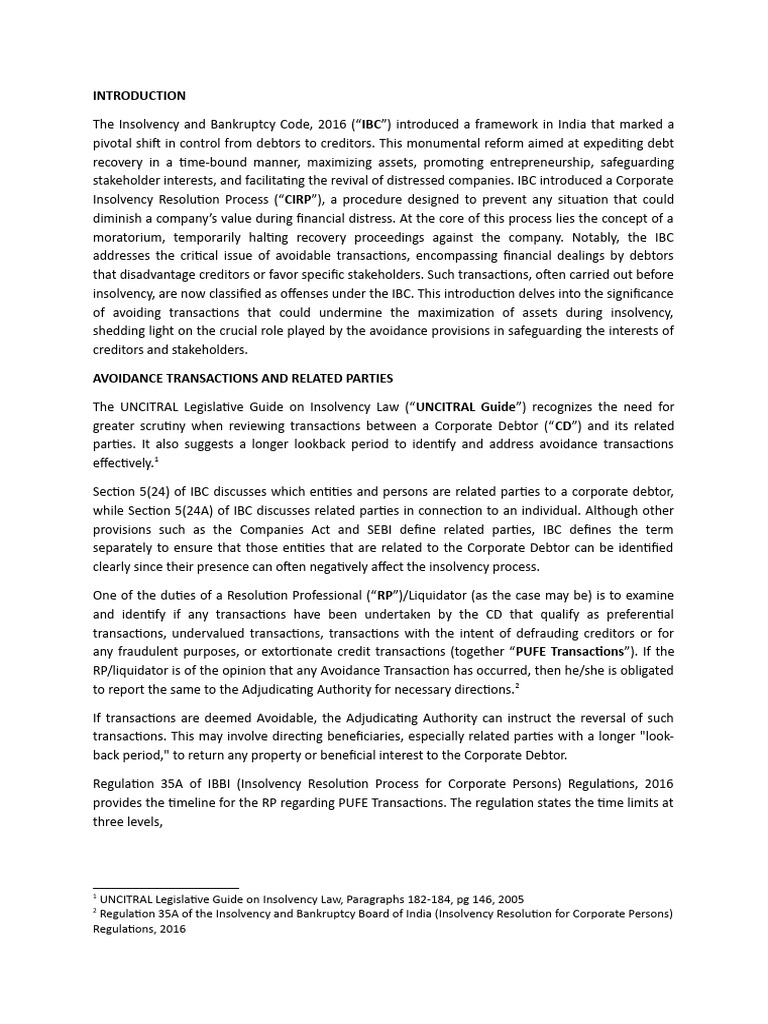 Avoidable Transactions IBC | PDF | Finance & Money Management
