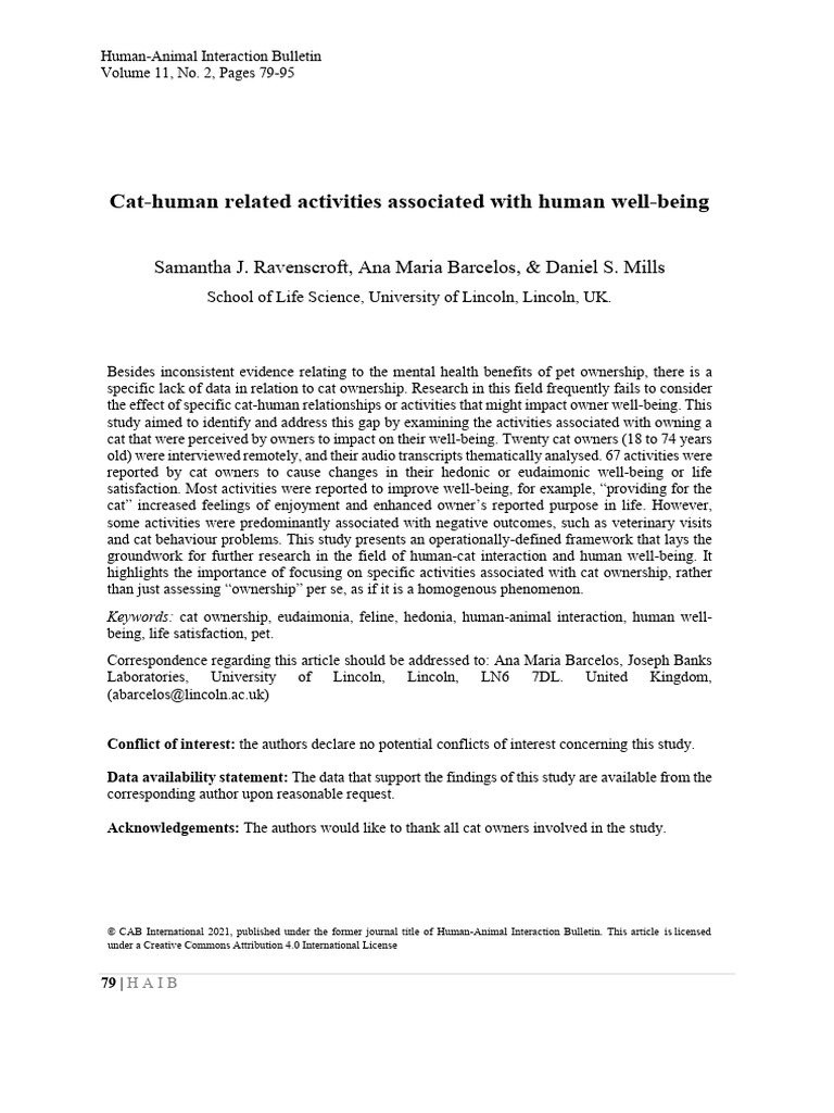 Cat Human Activities On Well-Being | PDF | Quality Of Life | Well Being