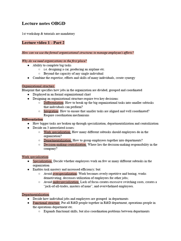 Lecture Notes Organizational Behavior And Group Dynamics Pdf