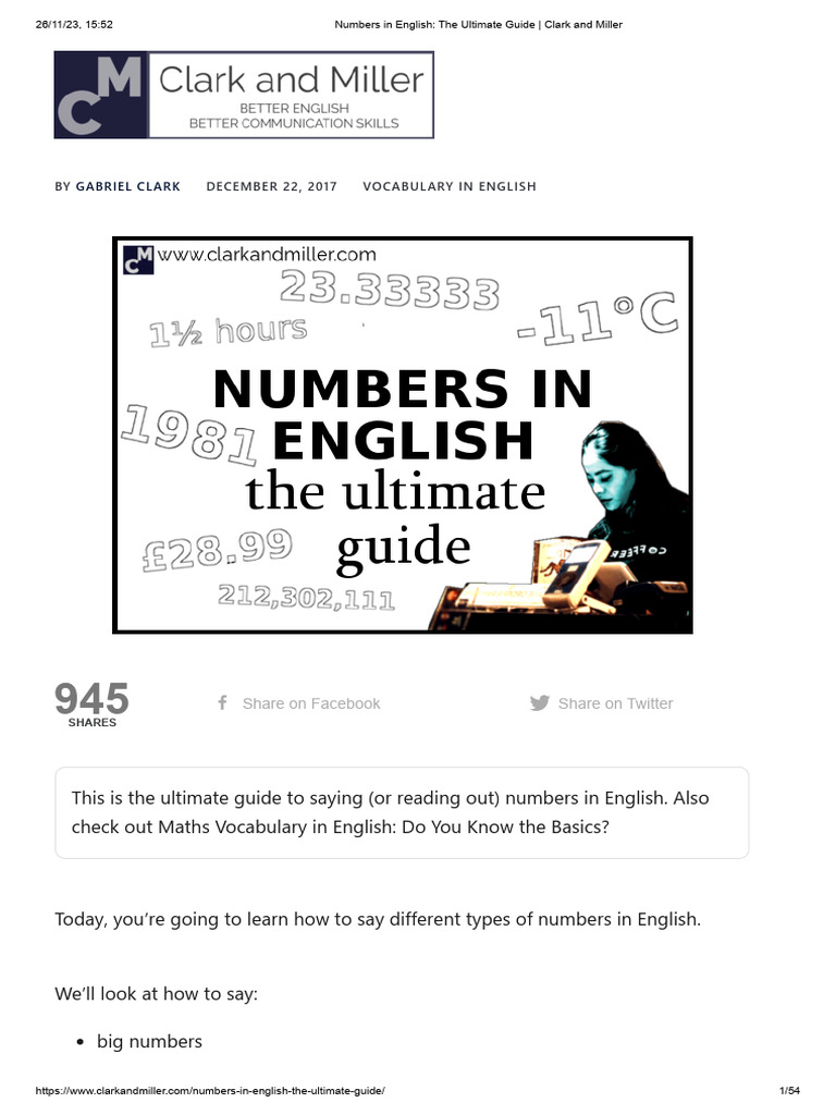 Numbers in English - The Ultimate Guide - Clark and Miller | Download ...