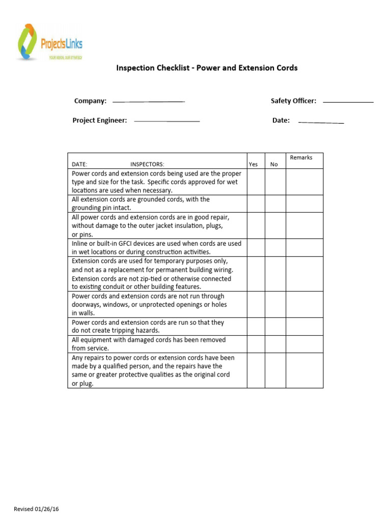 Extension Cord Checklist | PDF | Insulator (Electricity) | Electrical ...