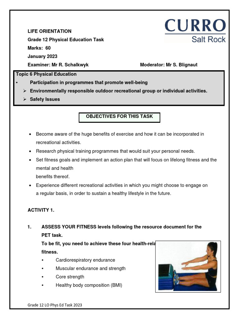 GR 12 Fitness Task Doc 2023 | PDF