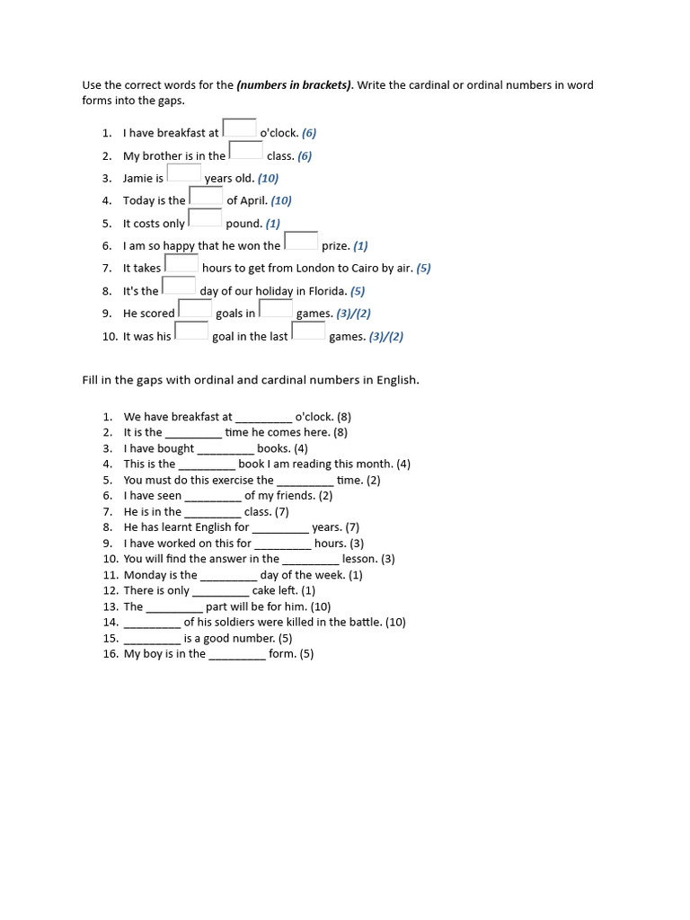 Ordinal Cardinal Exercises | PDF | Language Arts & Discipline