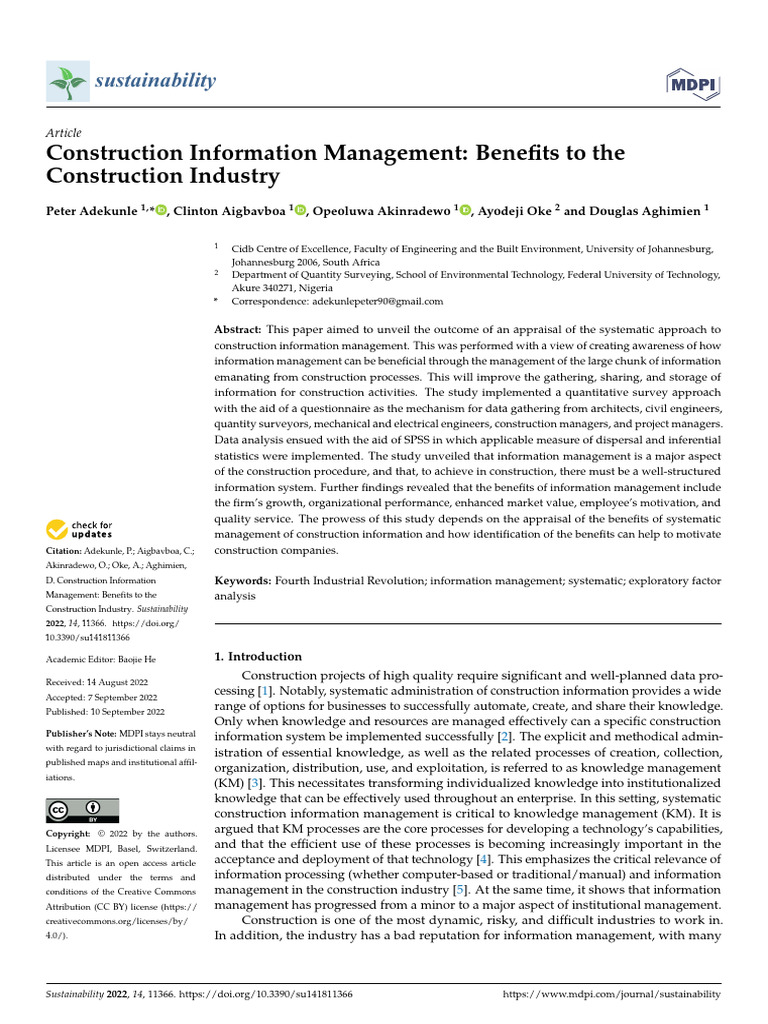 Construction Information Management Bene | PDF | Information | Analytics