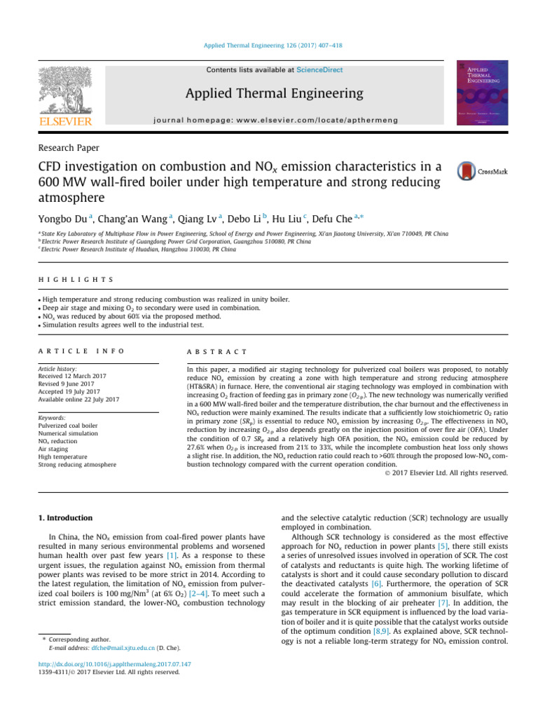 Applied Thermal Engineering Research Paper Pdf N Ox Combustion