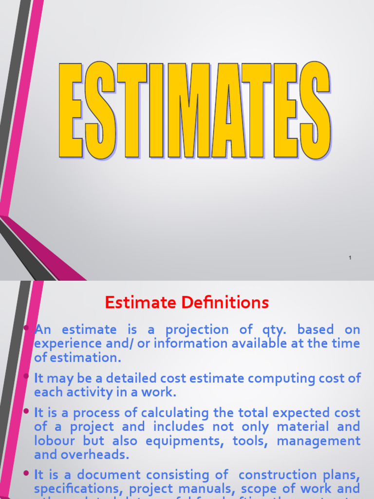Types of Estimate Engg - Code 2P | PDF