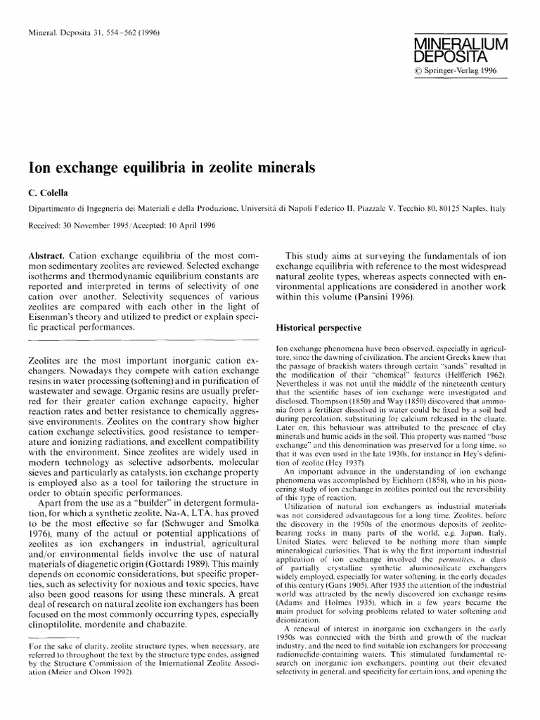 Ion Exchange Equilibria in Zeolite Minerals | PDF | Ion Exchange | Zeolite