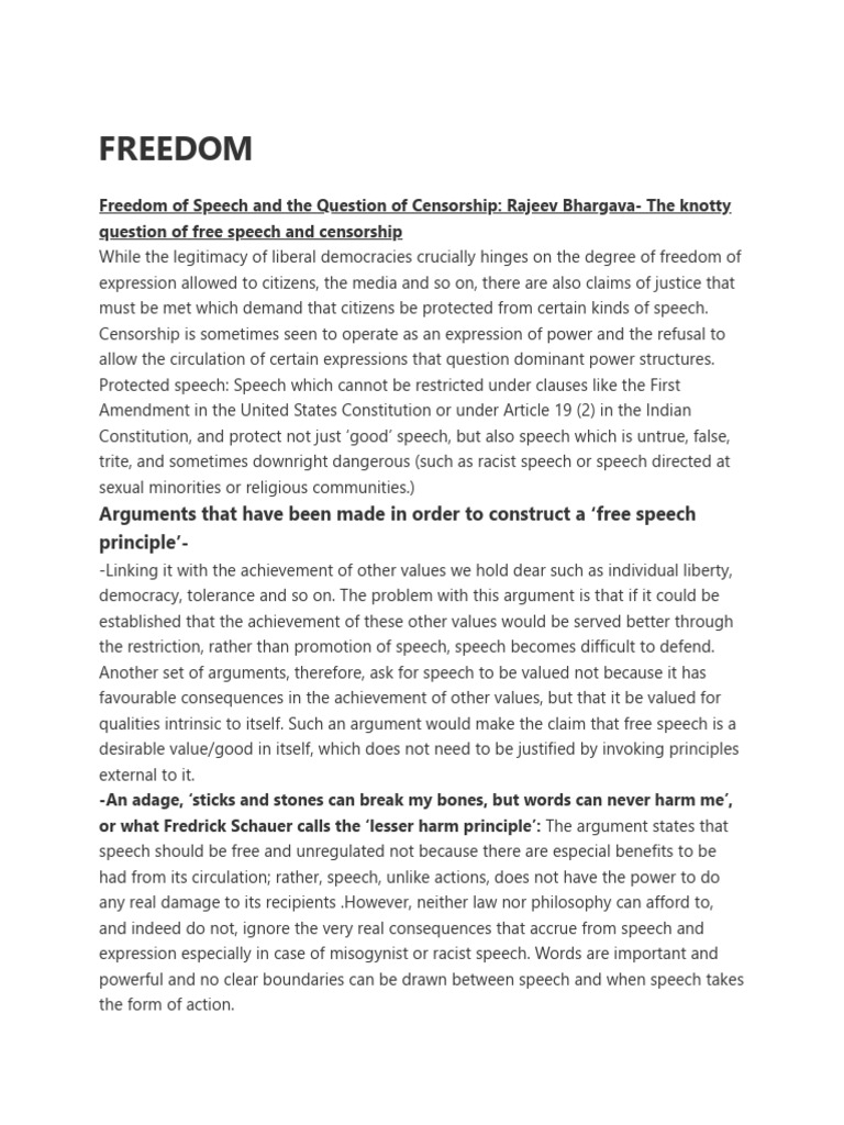 FREEDOM, Debate Material | PDF | Freedom Of Speech | Free Will