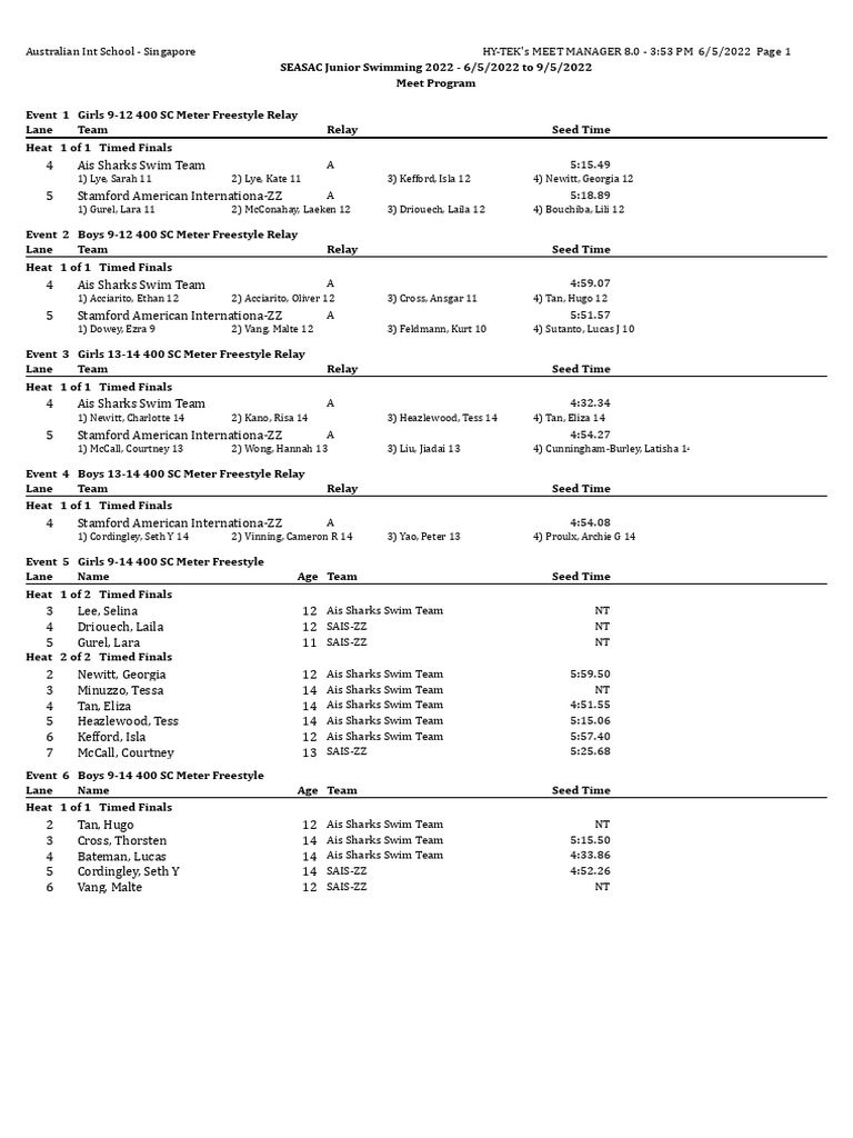 Meet Program JR Seasac v3.0 | PDF | Swimming (Sport) | Leisure Activities