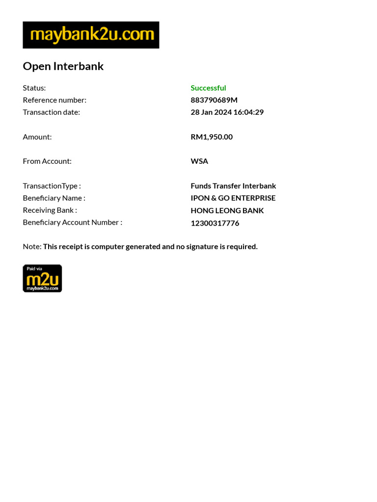 Open Interbank Transfer Receipt | PDF