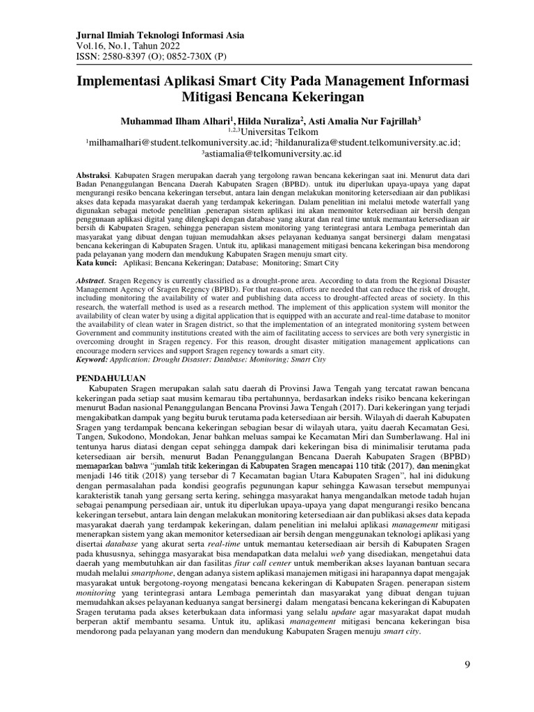 Implementasi Aplikasi Smart City Pada Management Informasi Mitigasi Bencana Kekeringan | PDF