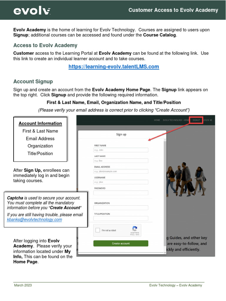 Evolv Training - Customer Signup March2023 | PDF