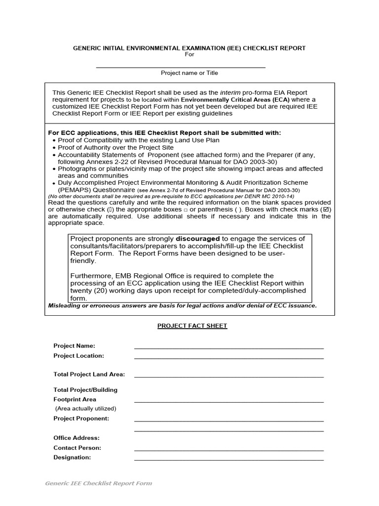 Generic IEE Checklist for ECC Applications | PDF | Flood | Water